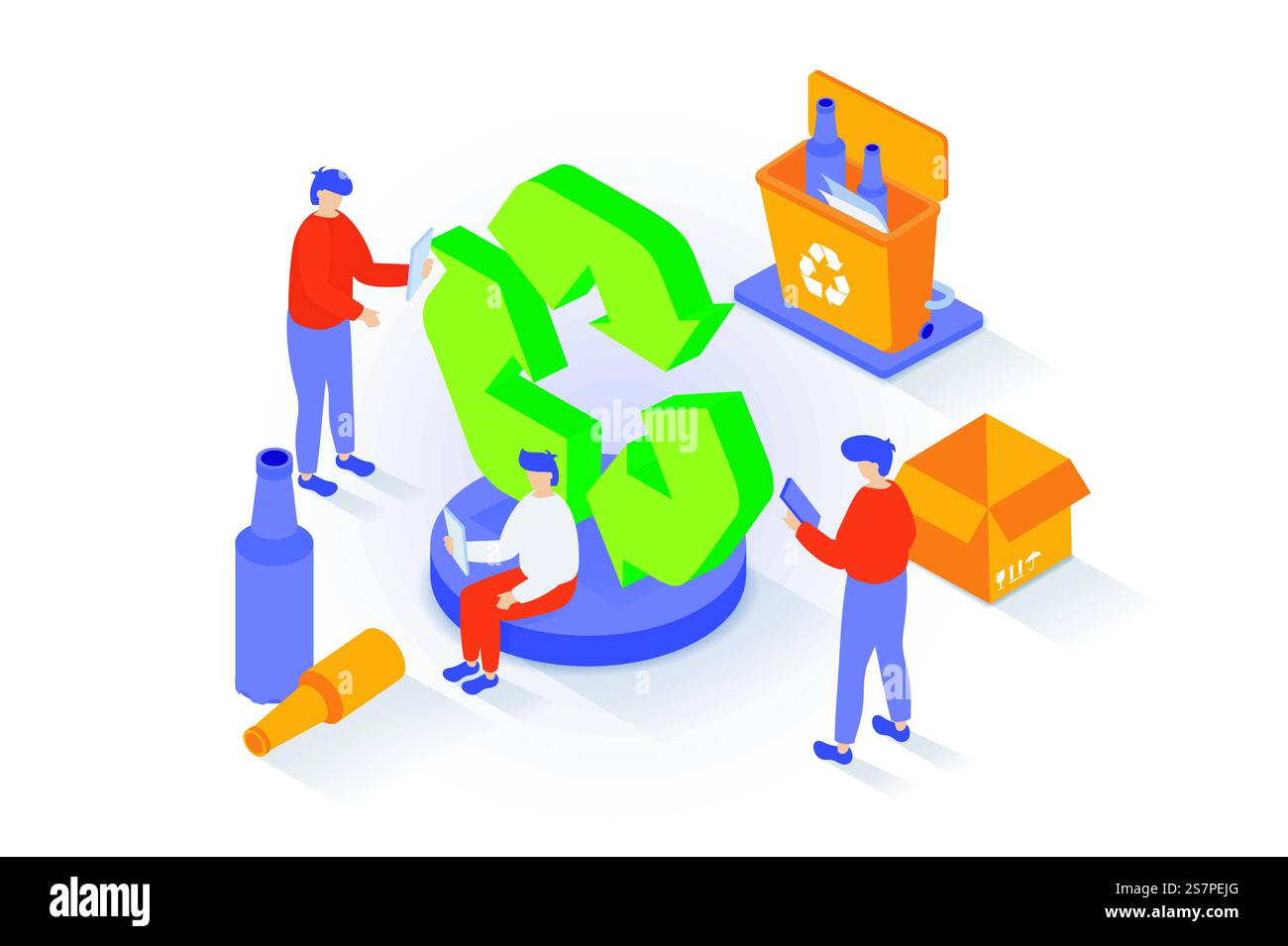 Eco lifestyle concept in 3d isometric design. People collecting and ...