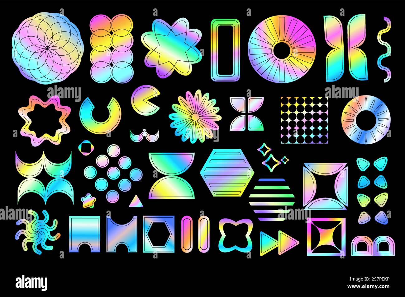 Holographic stickers mega set in graphic flat design. Bundle elements ...