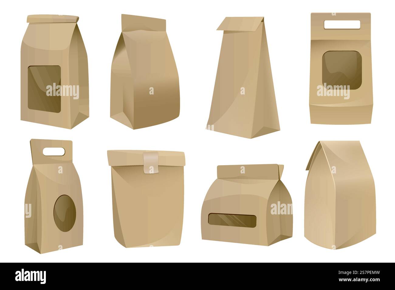 Realistic packages mega set graphic elements in flat design. Bundle of closed paper bag mockups ...