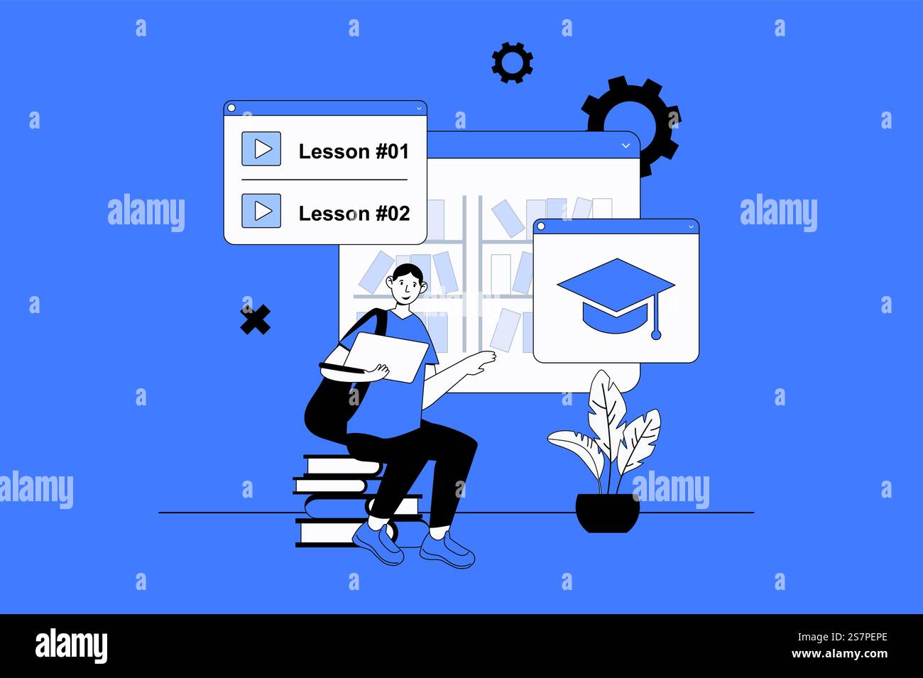 Learning management system web concept with character scene in flat ...