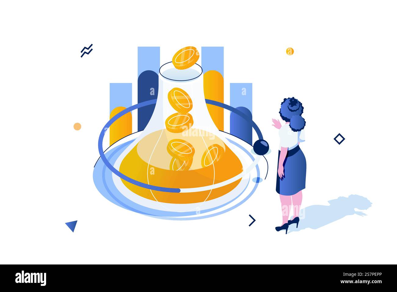 Business marketing concept in 3d isometric design. Businesswoman ...