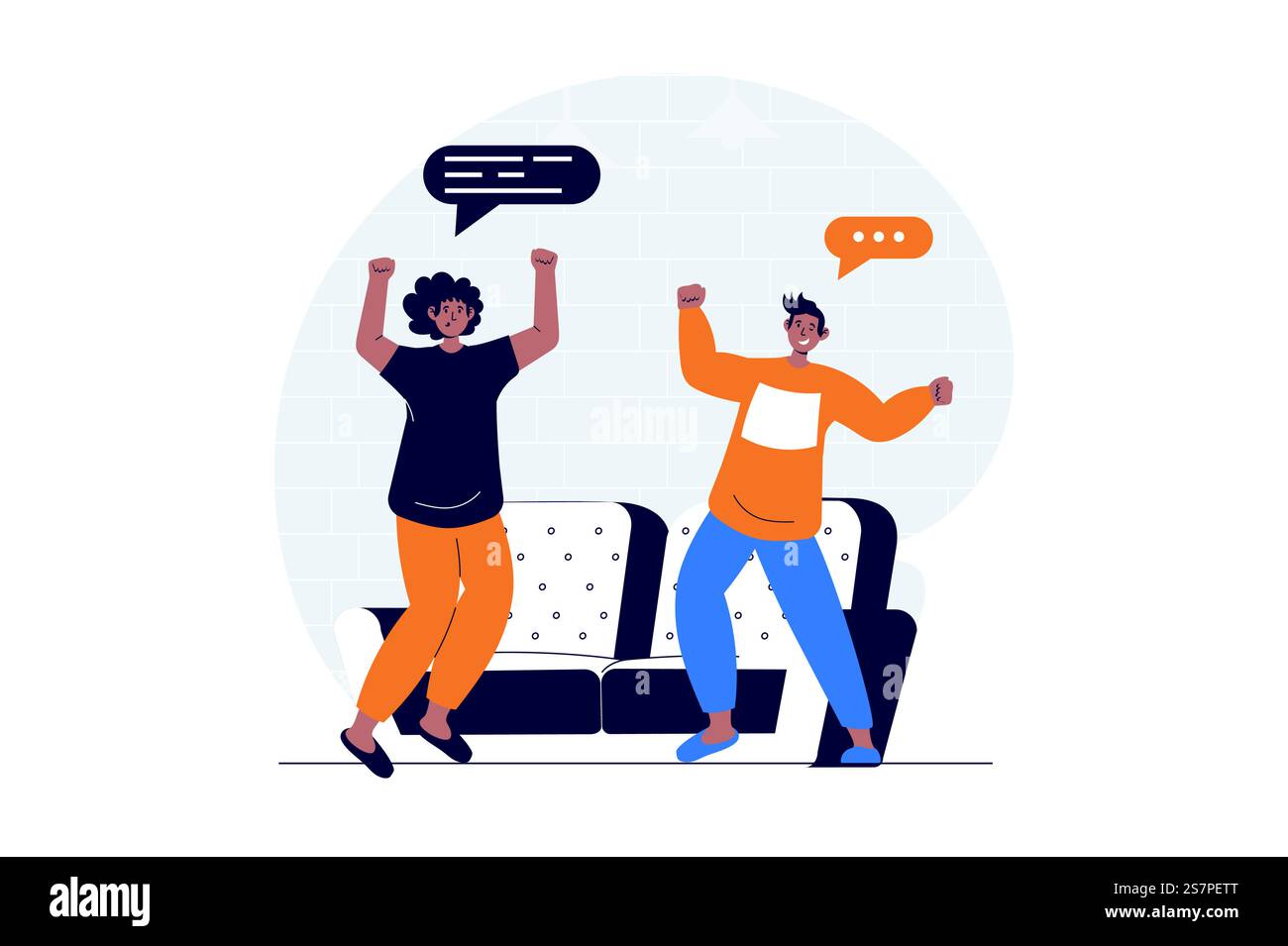 People dancing web concept with character scene. Excited men enjoying ...