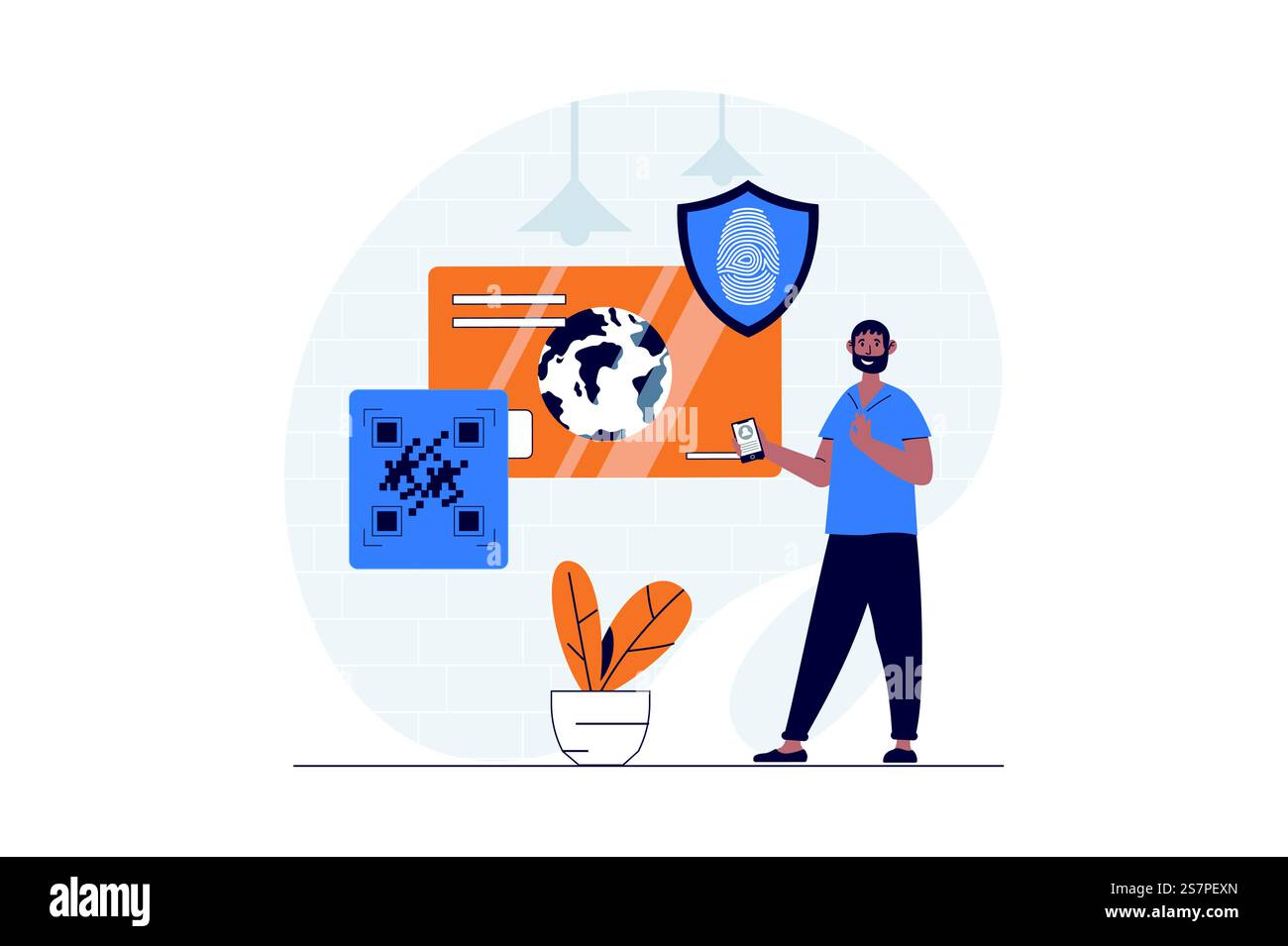 Secure payment web concept with character scene. Man using protection ...