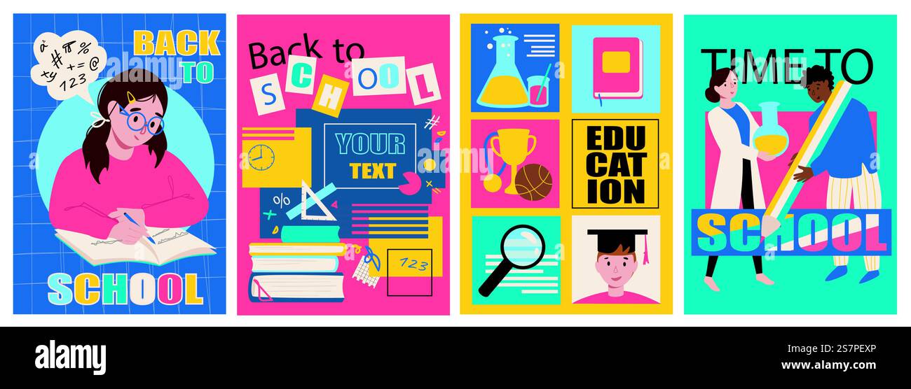 Back to school cover brochure set in trendy flat design. Poster ...