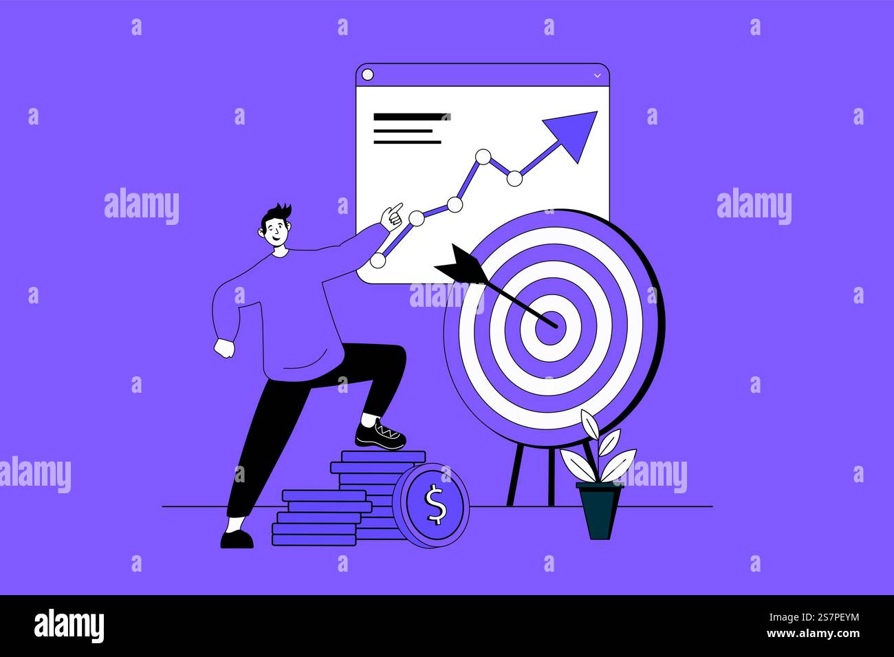 Setting goals web concept with character scene in flat design. People ...