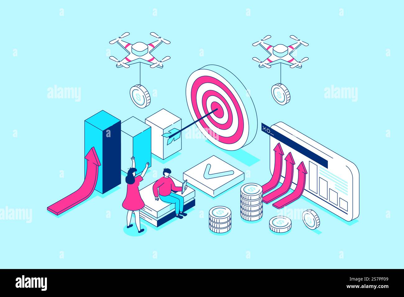 Business strategy concept in 3d isometric design people analyzing data hi-res stock photography ...