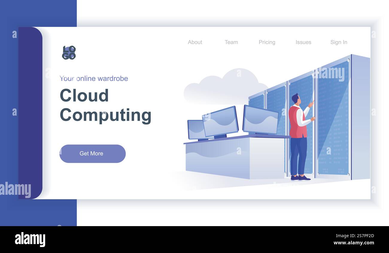 Cloud computing concept 3d isometric web banner with people scene. Man ...