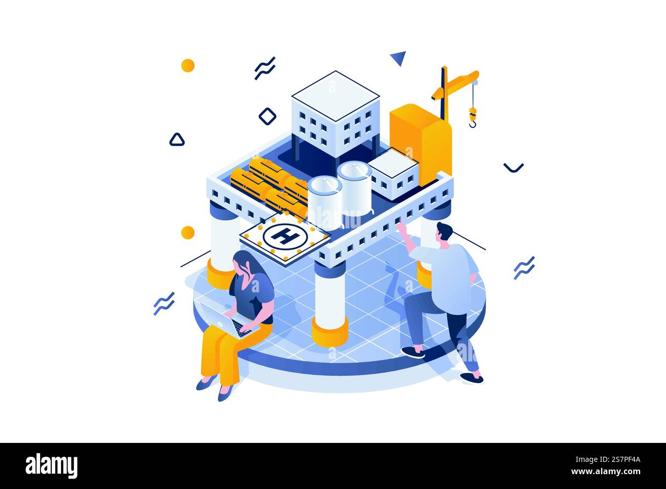 Oil Industry concept in 3d isometric design. Engineers work at ...