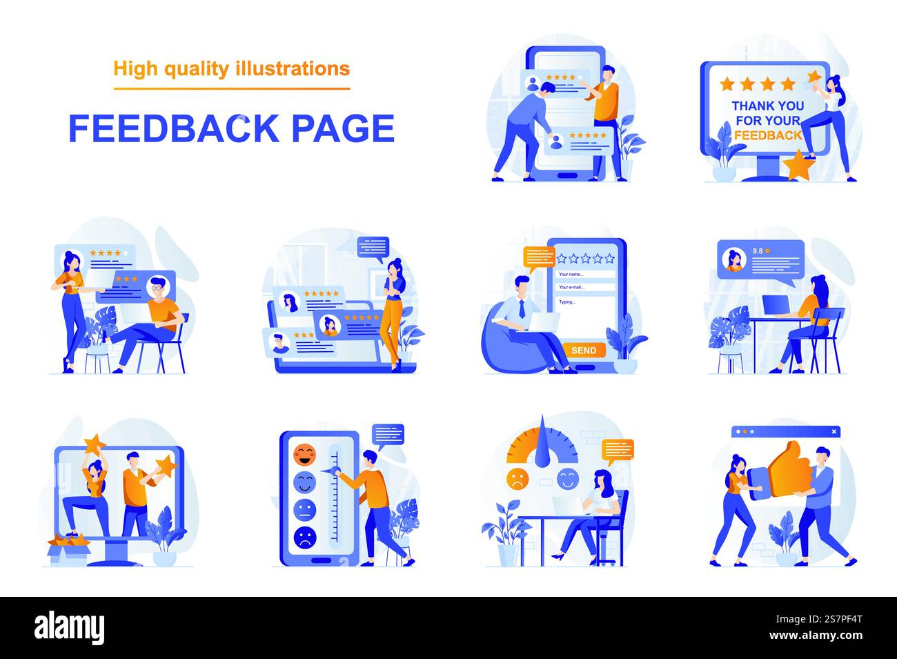 Feedback page web concept with people scenes set in flat style. Bundle ...