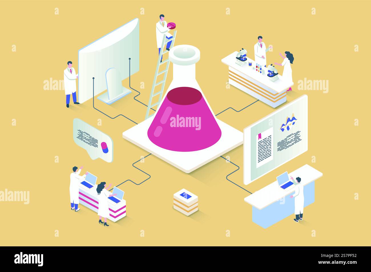 Medical laboratory concept in 3d isometric design. Scientists do ...