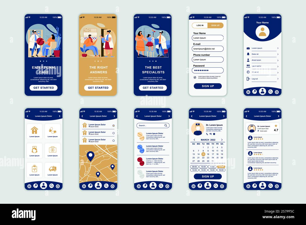 Medicine Concept Screens Set For Mobile App Template People Choose Specialist Make Appointment