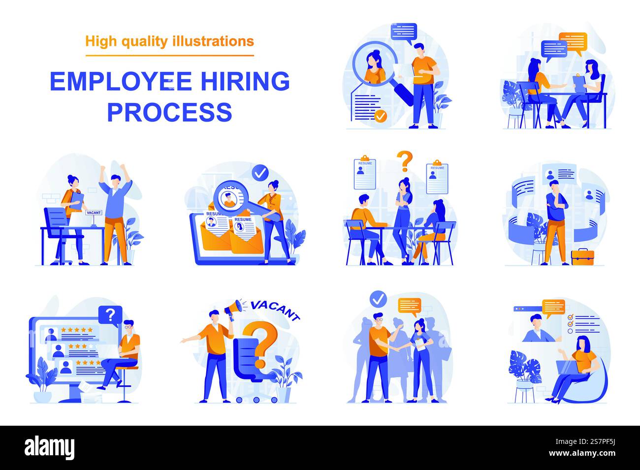 Employee hiring process web concept with people scenes set in flat ...