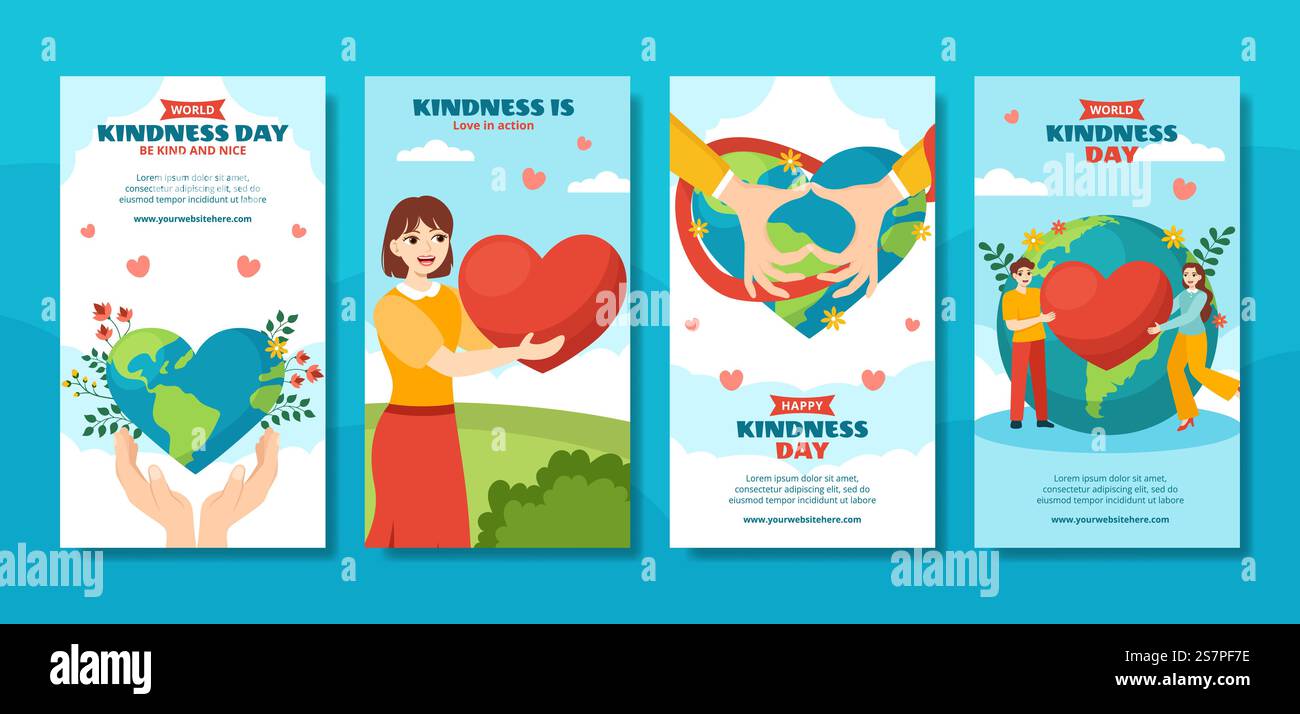 World Kindness Day Social Media Stories Flat Cartoon Hand Drawn ...