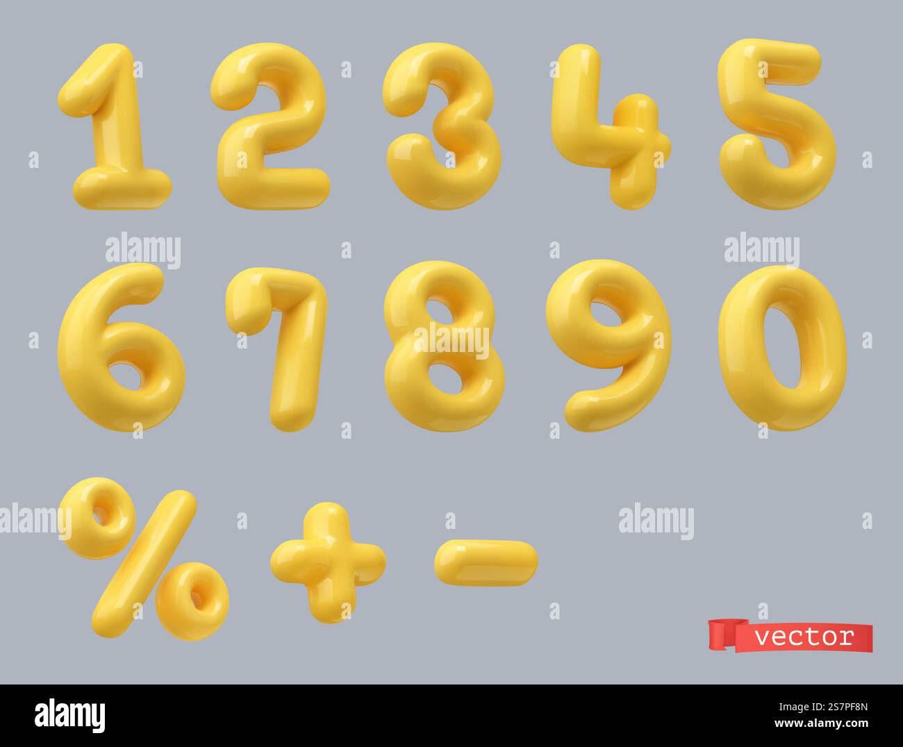 Yellow plastic numbers. 3d vector set Stock Vector Image & Art - Alamy