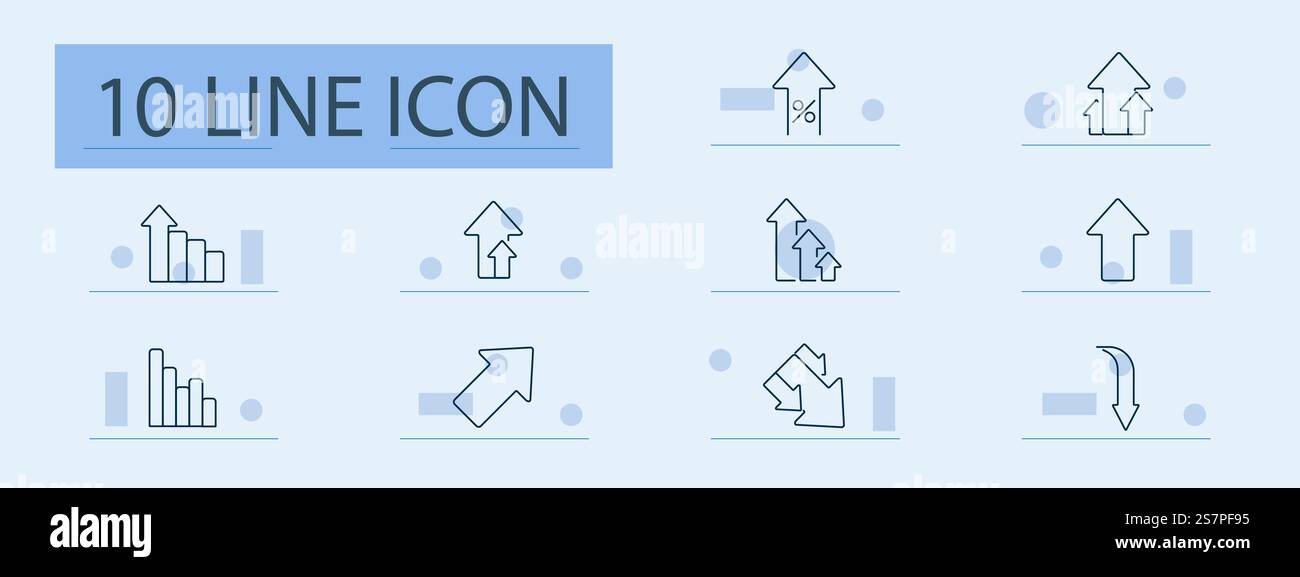 Economic growth and analytics set icon. Bar chart, arrow up, percentage, report, column, money ...