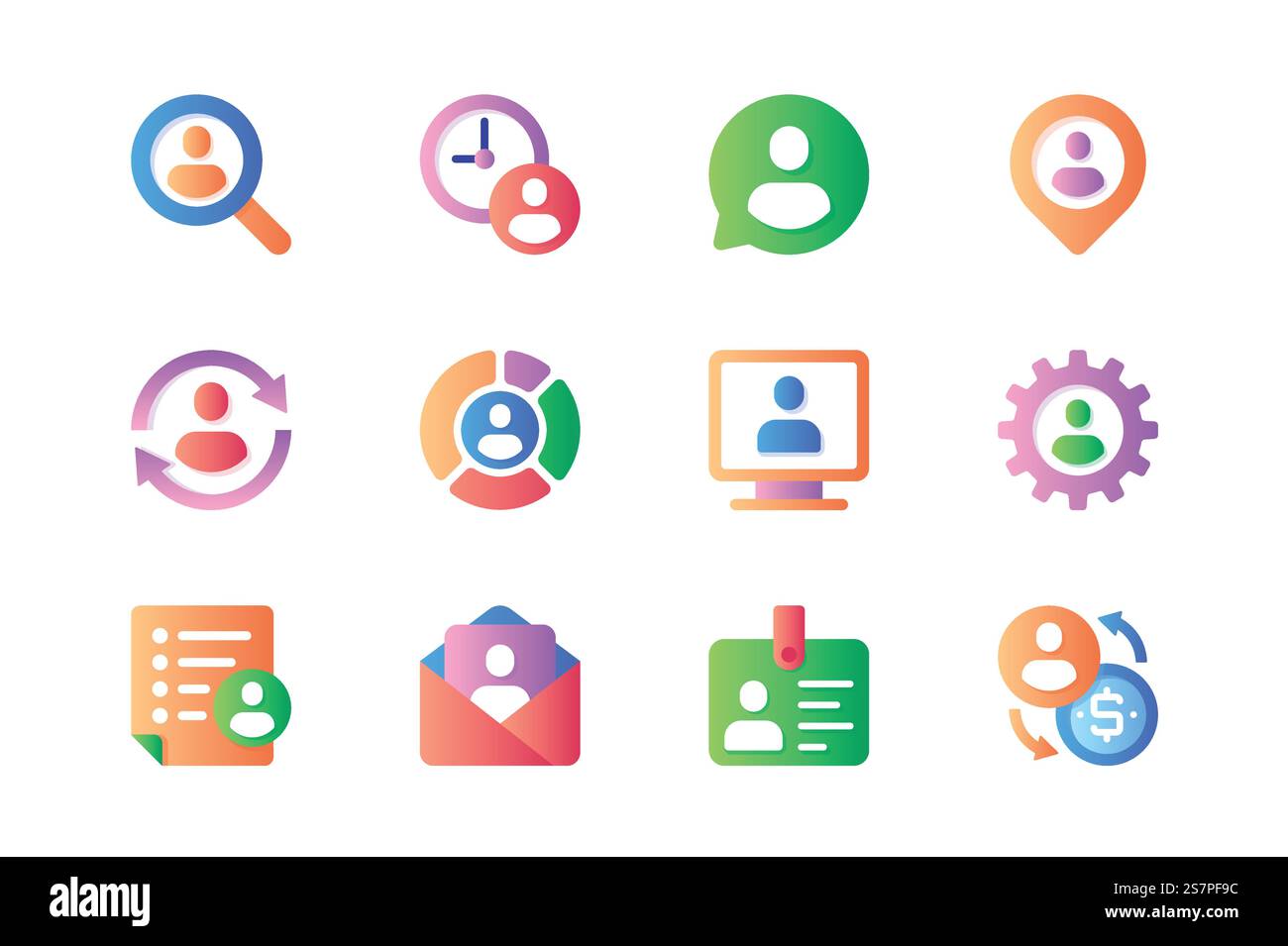 Human resources icons set in color flat design. Pack of search, vacancy ...