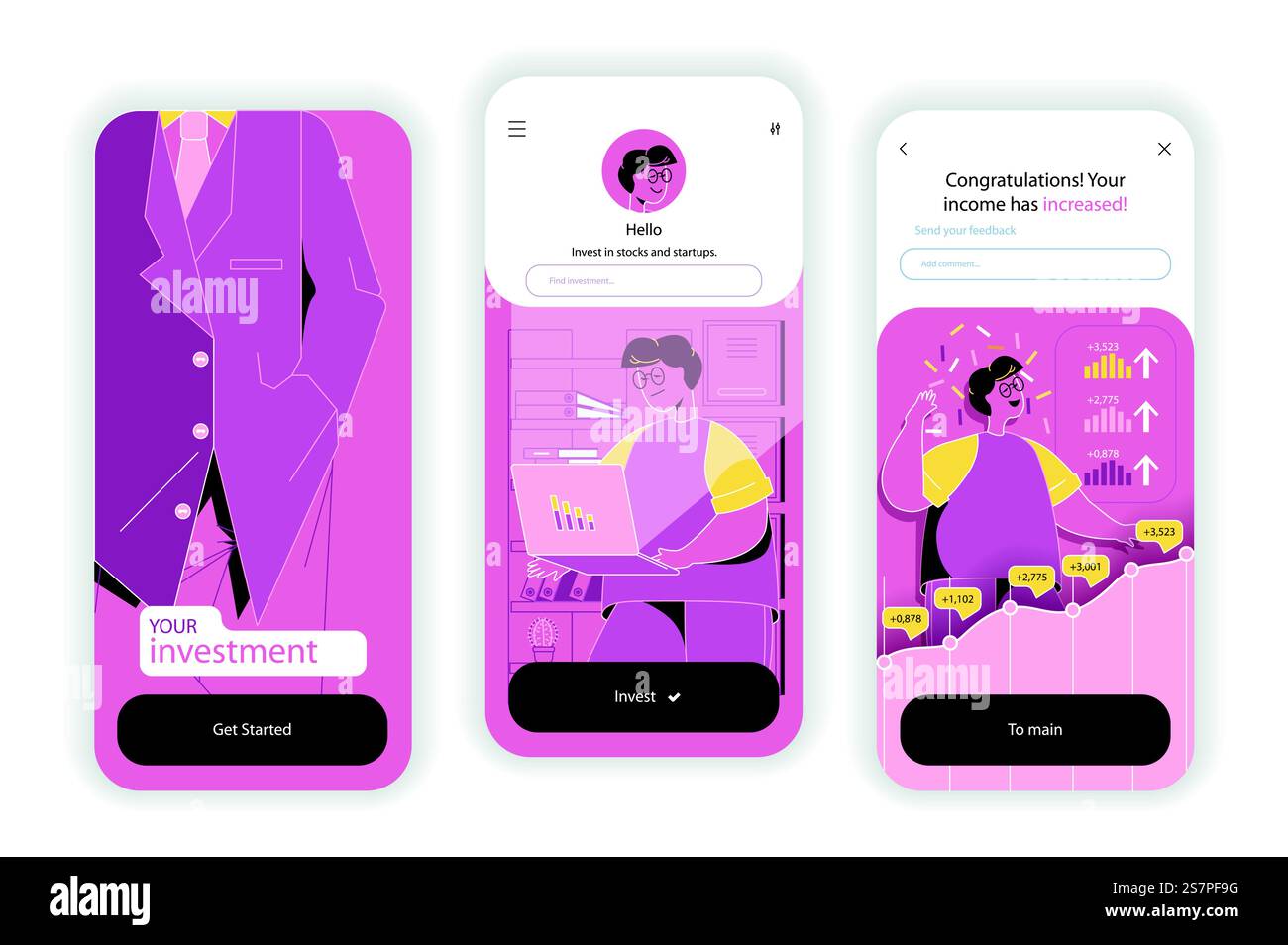 Business investment concept onboarding screens. Successful financial ...