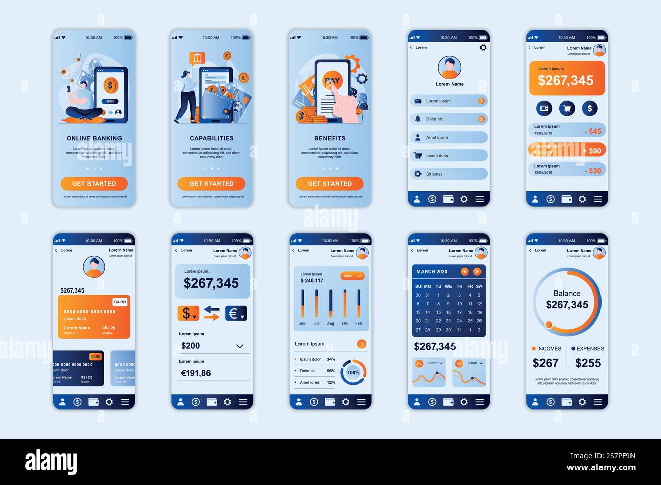 Banking concept screens set for mobile app template. People make online transactions and manage ...