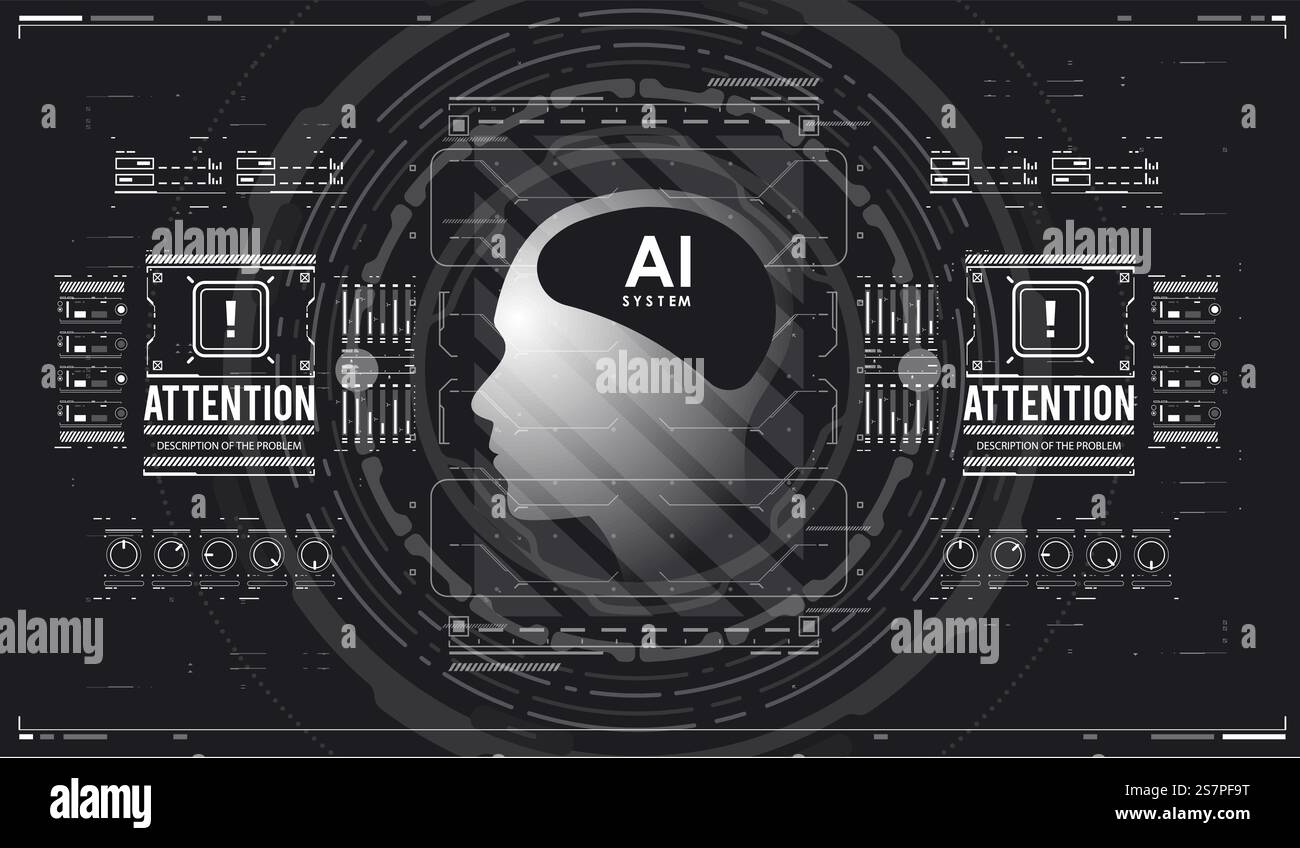 Futuristic design of an Artificial Intelligence brain with futuristic hud elements. Abstract ...