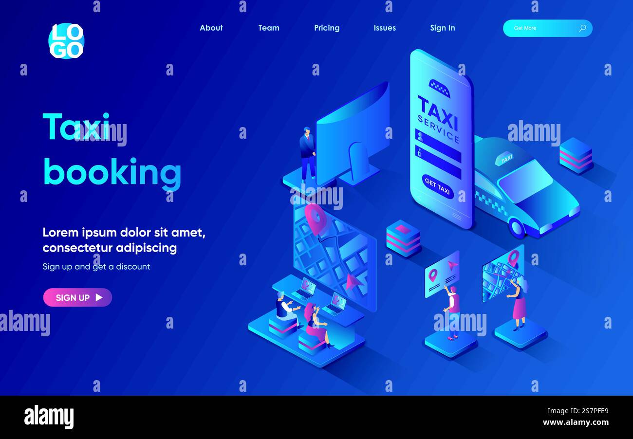 Taxi service concept in 3d isometric design online ordering car hi-res ...