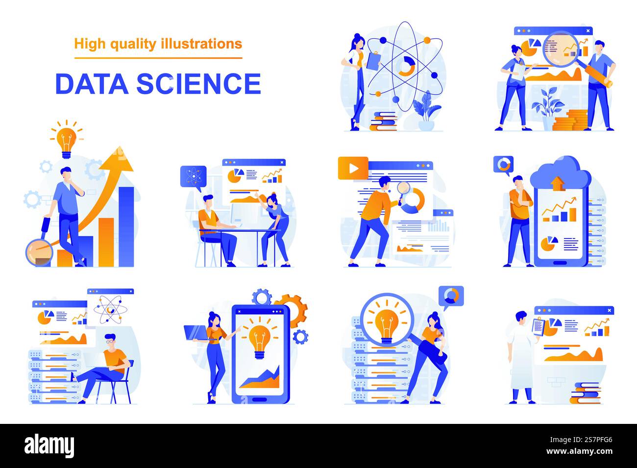 Data science web concept with people scenes set in flat style. Bundle ...