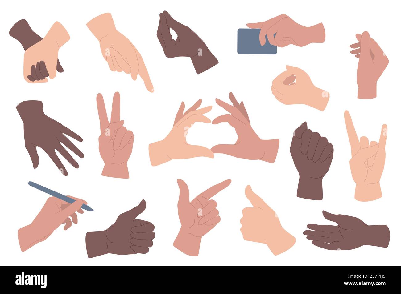 Hands gestures set graphic elements in flat design. Bundle of caucasian ...
