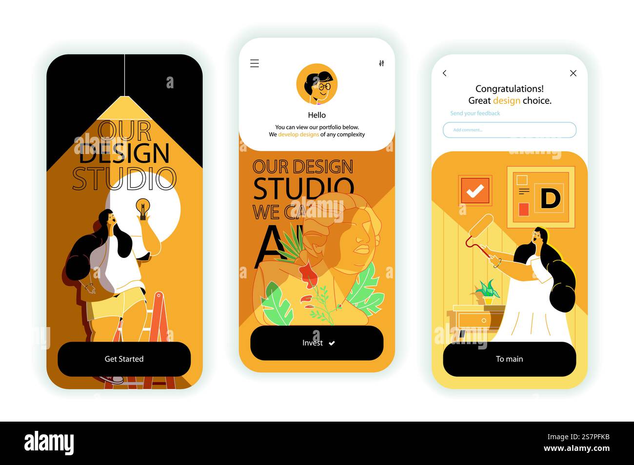 Design studio concept onboarding screens. Create artwork and content in ...