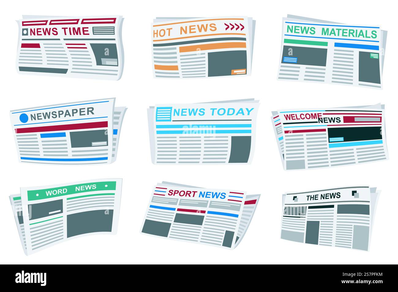 Newspapers set graphic elements in flat design. Bundle of periodical ...