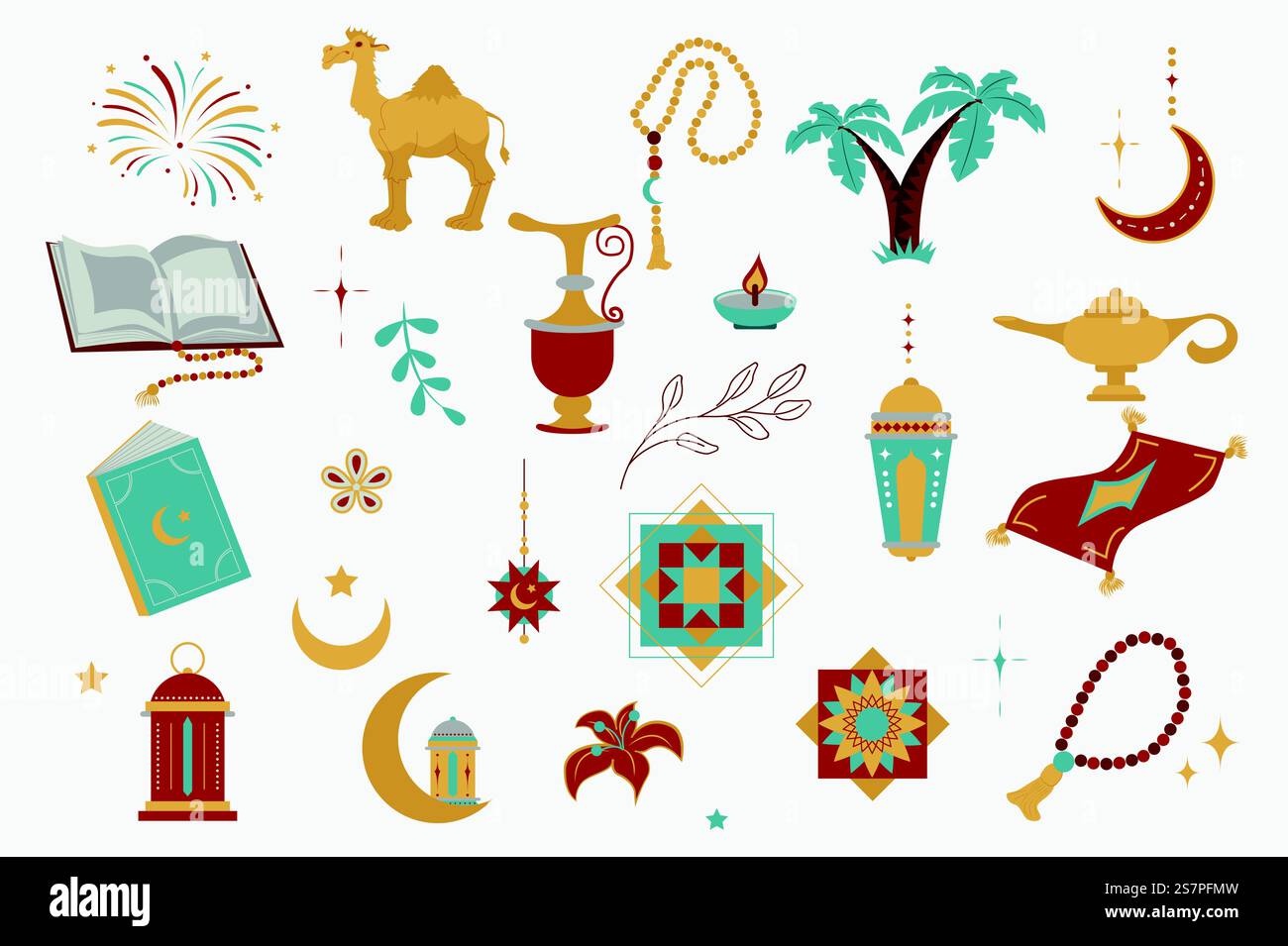 Ramadan holiday isolated elements set in flat design. Bundle of quran ...