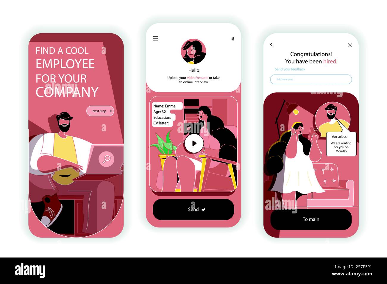 Recruitment concept onboarding screens. Human resources, search for ...