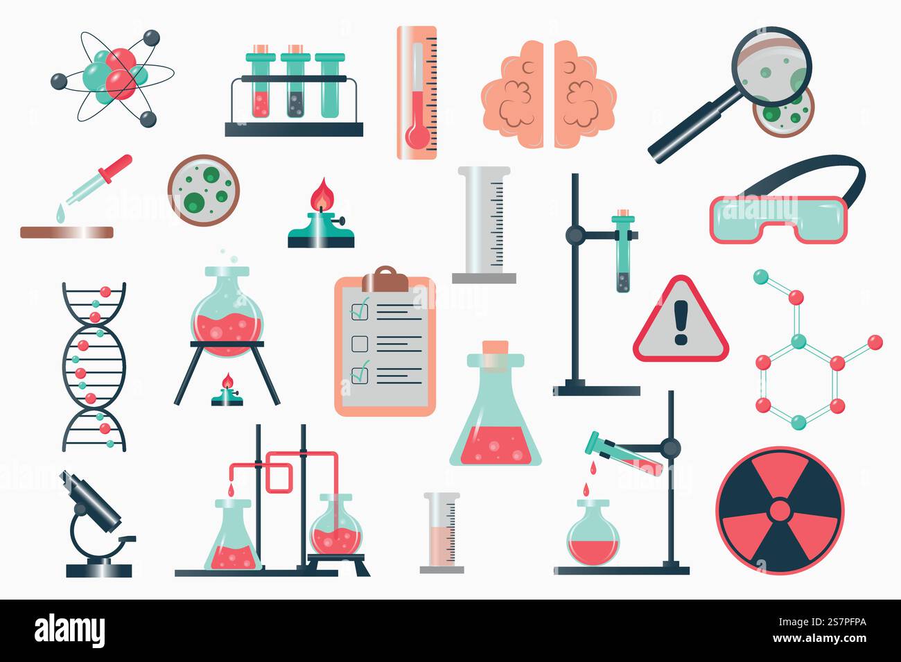 Science laboratory isolated elements set in flat design. Bundle of atom ...