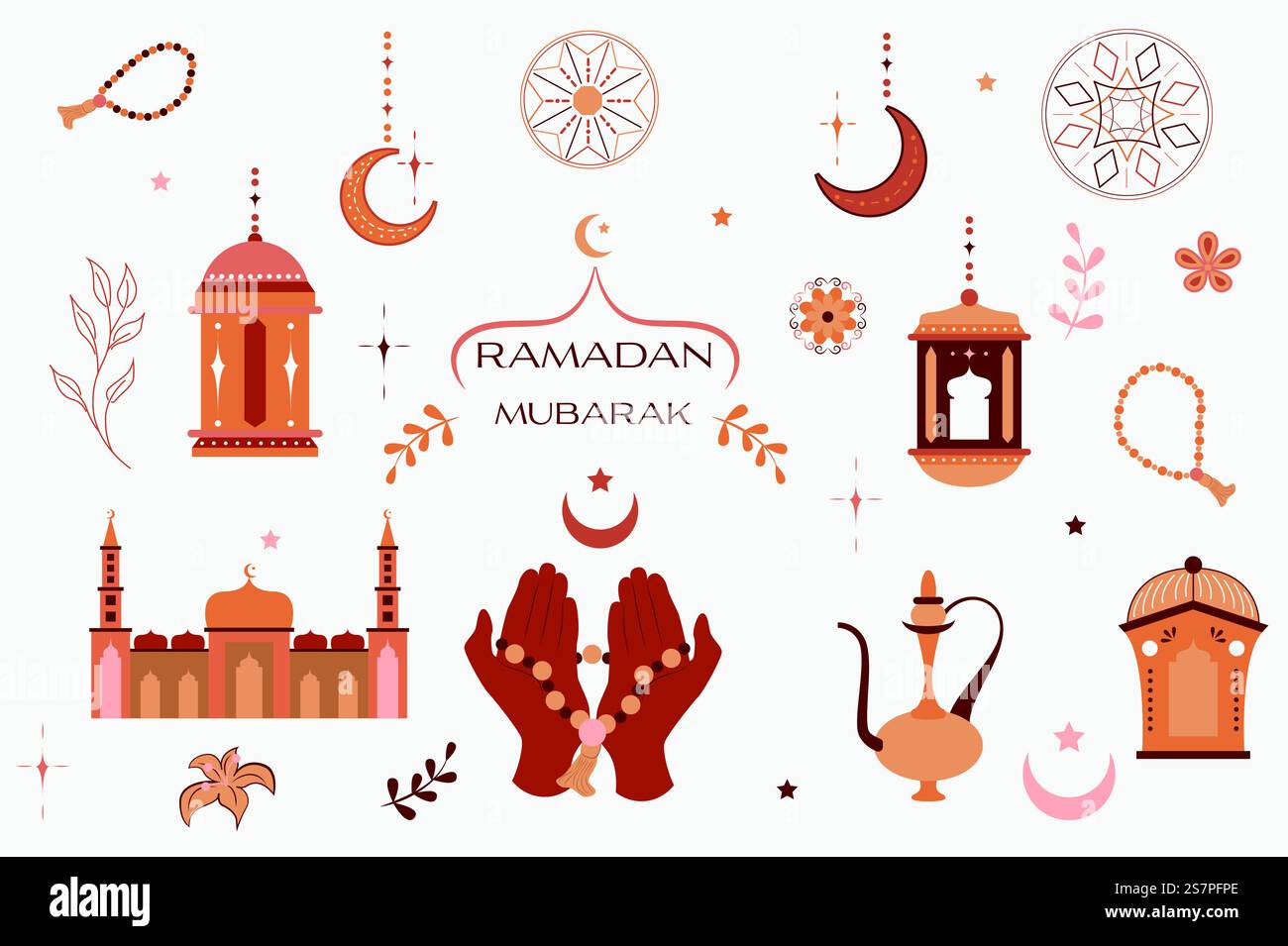 Ramadan Mubarak isolated elements set in flat design. Bundle of prayer ...
