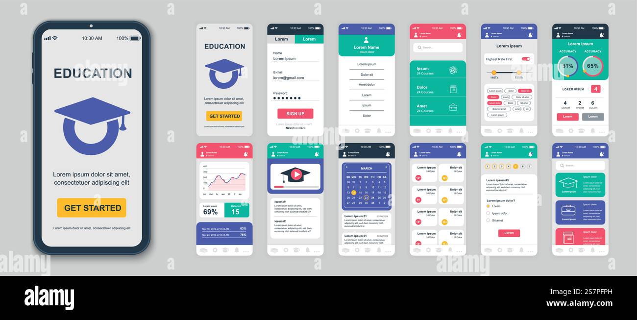 Set of UI, UX, GUI screens Education app flat design template for ...