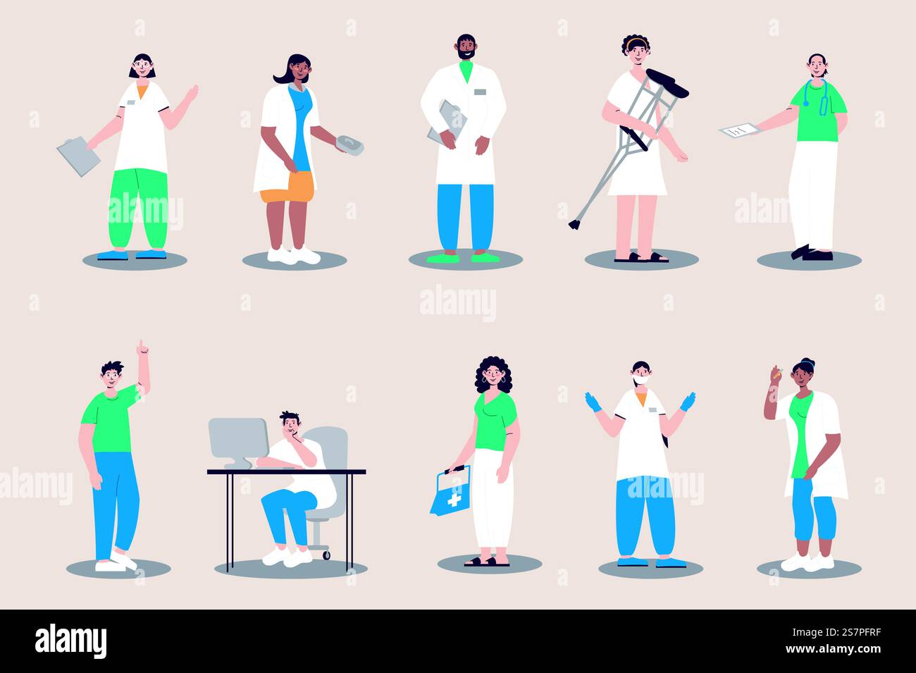 Medical staff people set in flat design. Men and women work in hospital ...