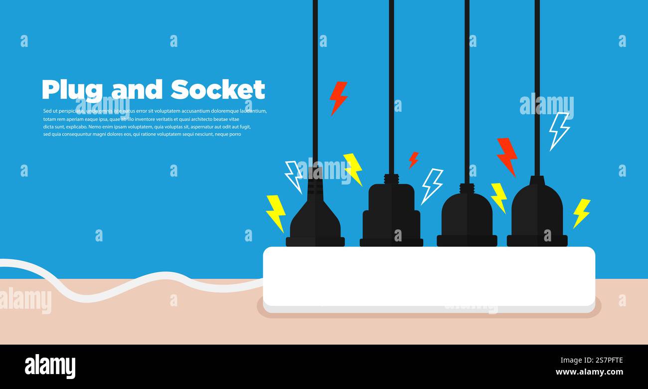 Plug in full power outlet, danger concept vector flat Stock Vector ...