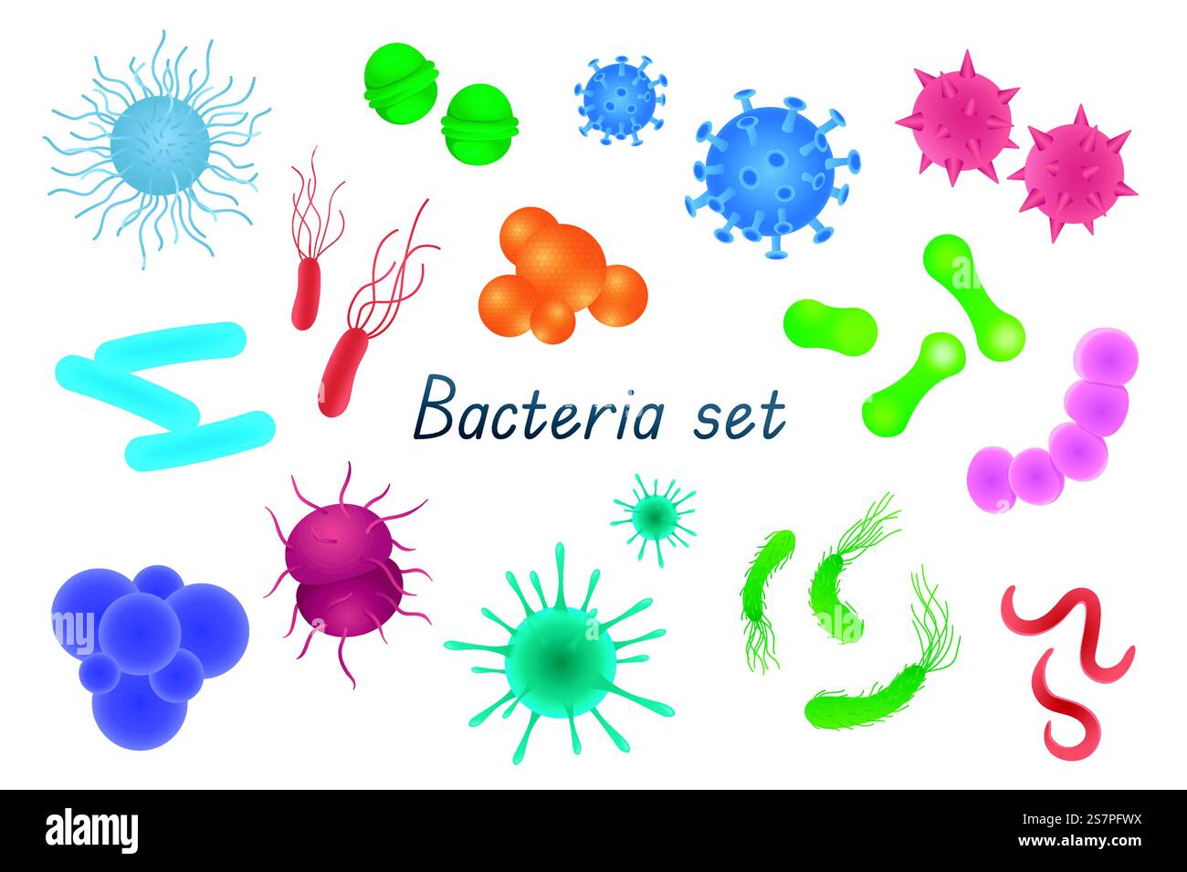 Bacteria and germs 3d realistic set. Bundle of different types of ...