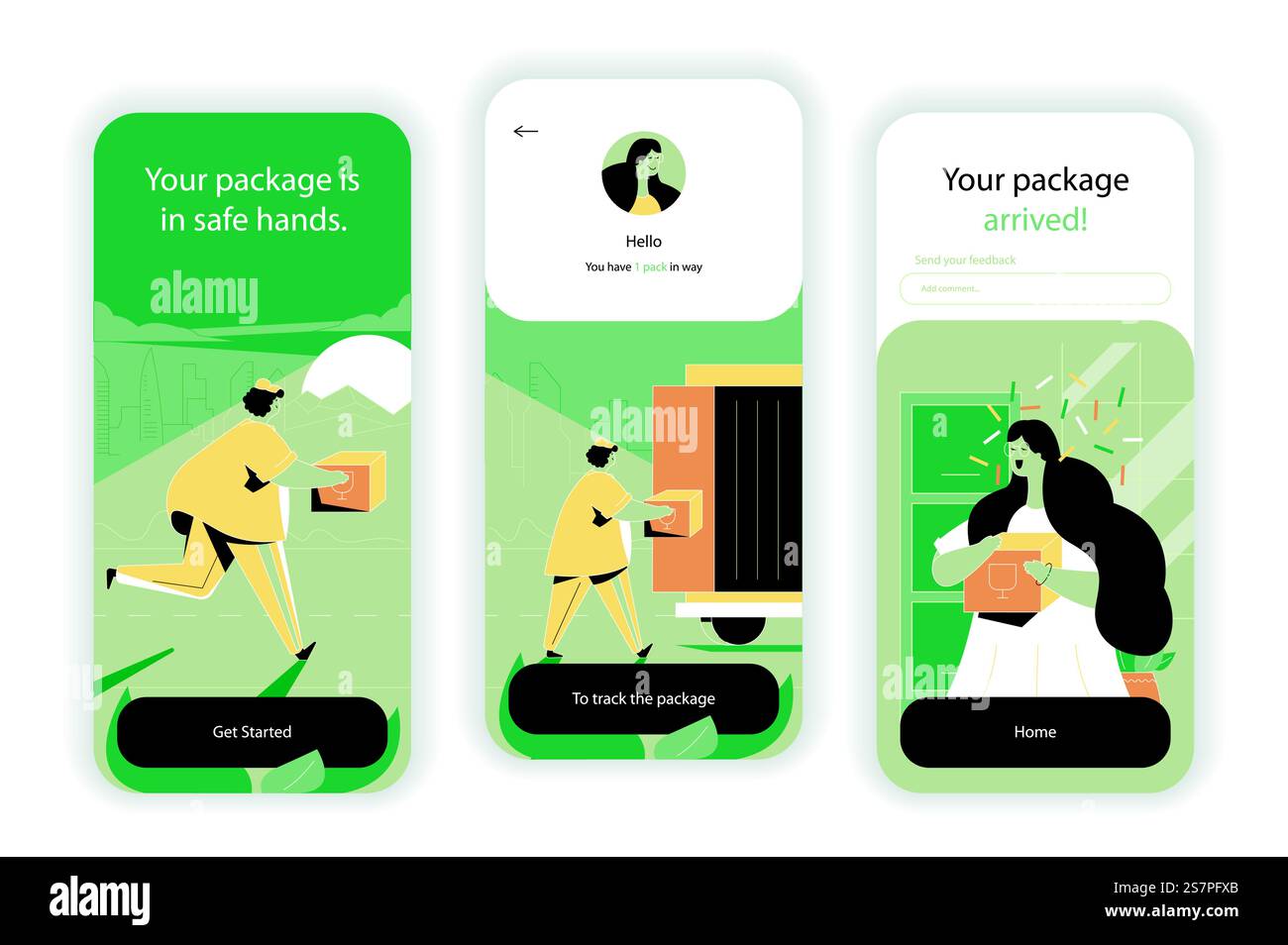 Delivery service concept onboarding screens. Fast courier delivery of ...