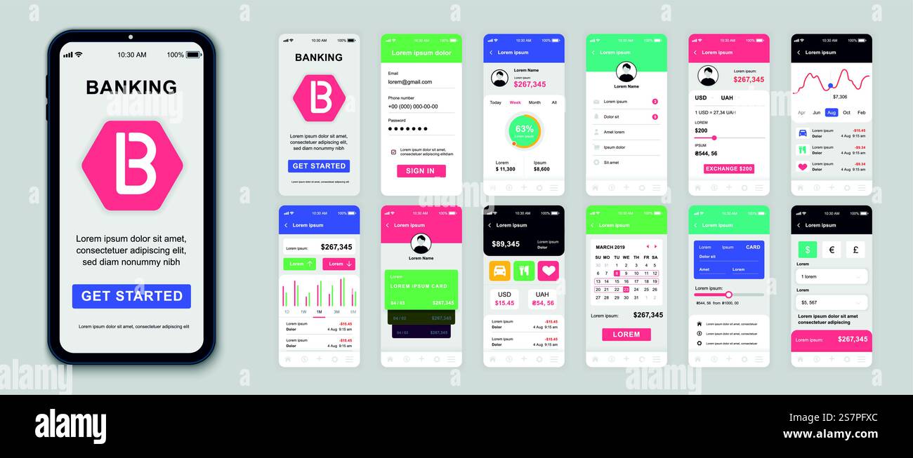 Set of UI, UX, GUI screens Banking app flat design template for mobile apps, responsive website ...