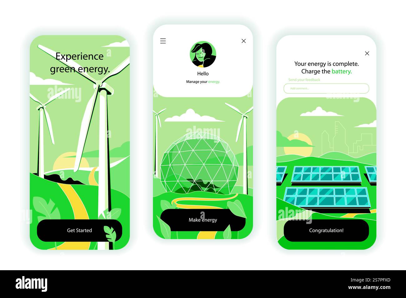 Green energy concept onboarding screens. Alternative energy sources and ...