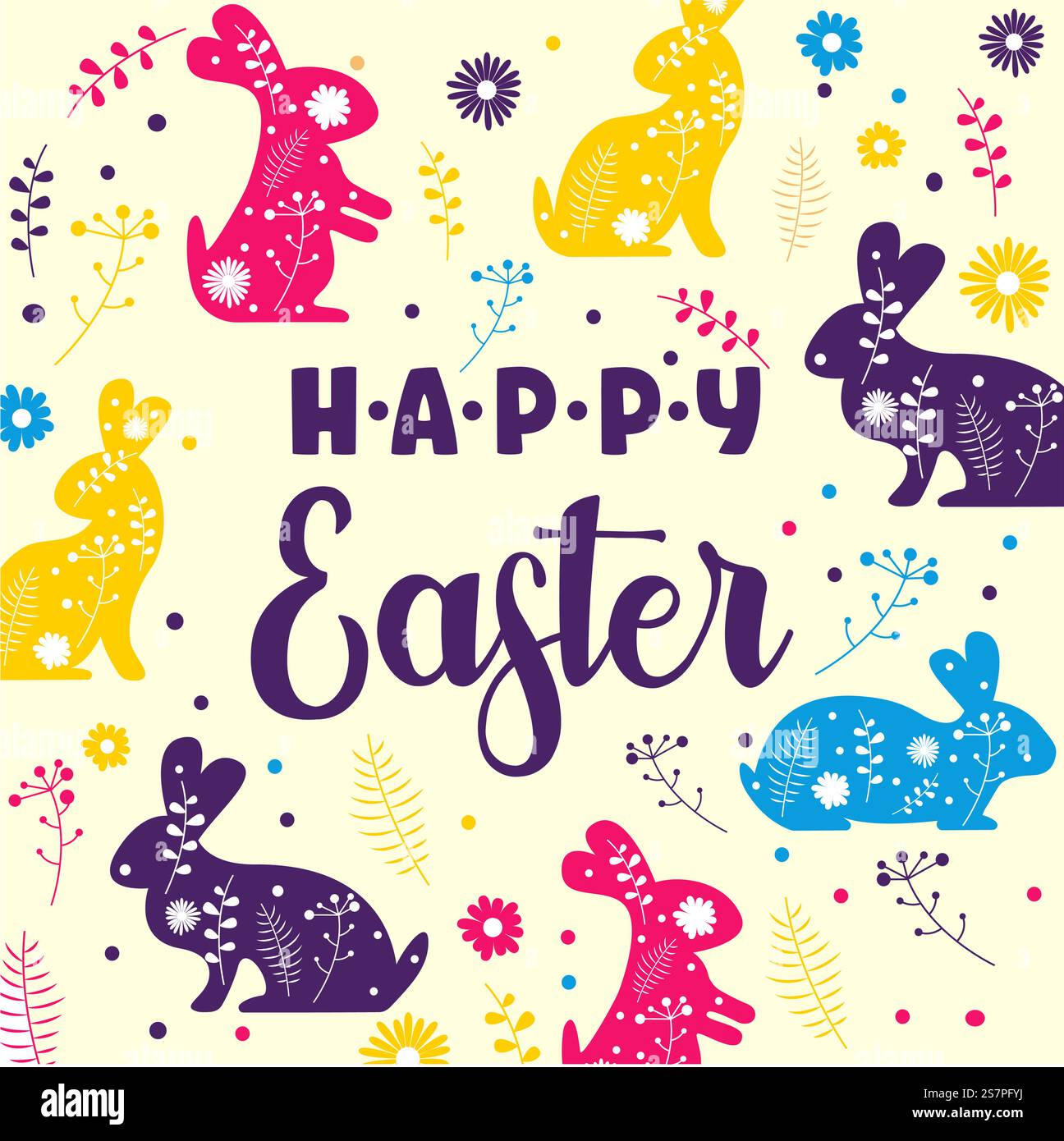 Hand drawn Easter pattern with bunnies, flowers vector design icon Stock Vector Image & Art - Alamy