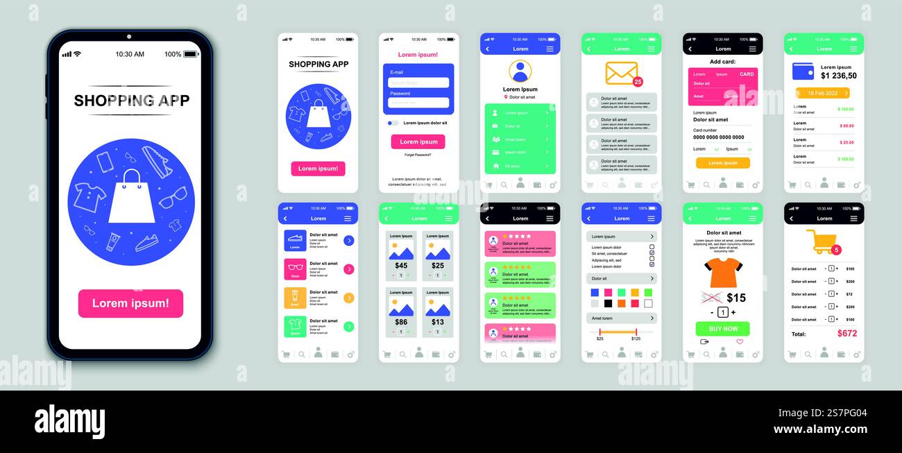 Set of UI, UX, GUI screens Shopping app flat design template for mobile apps, responsive website ...