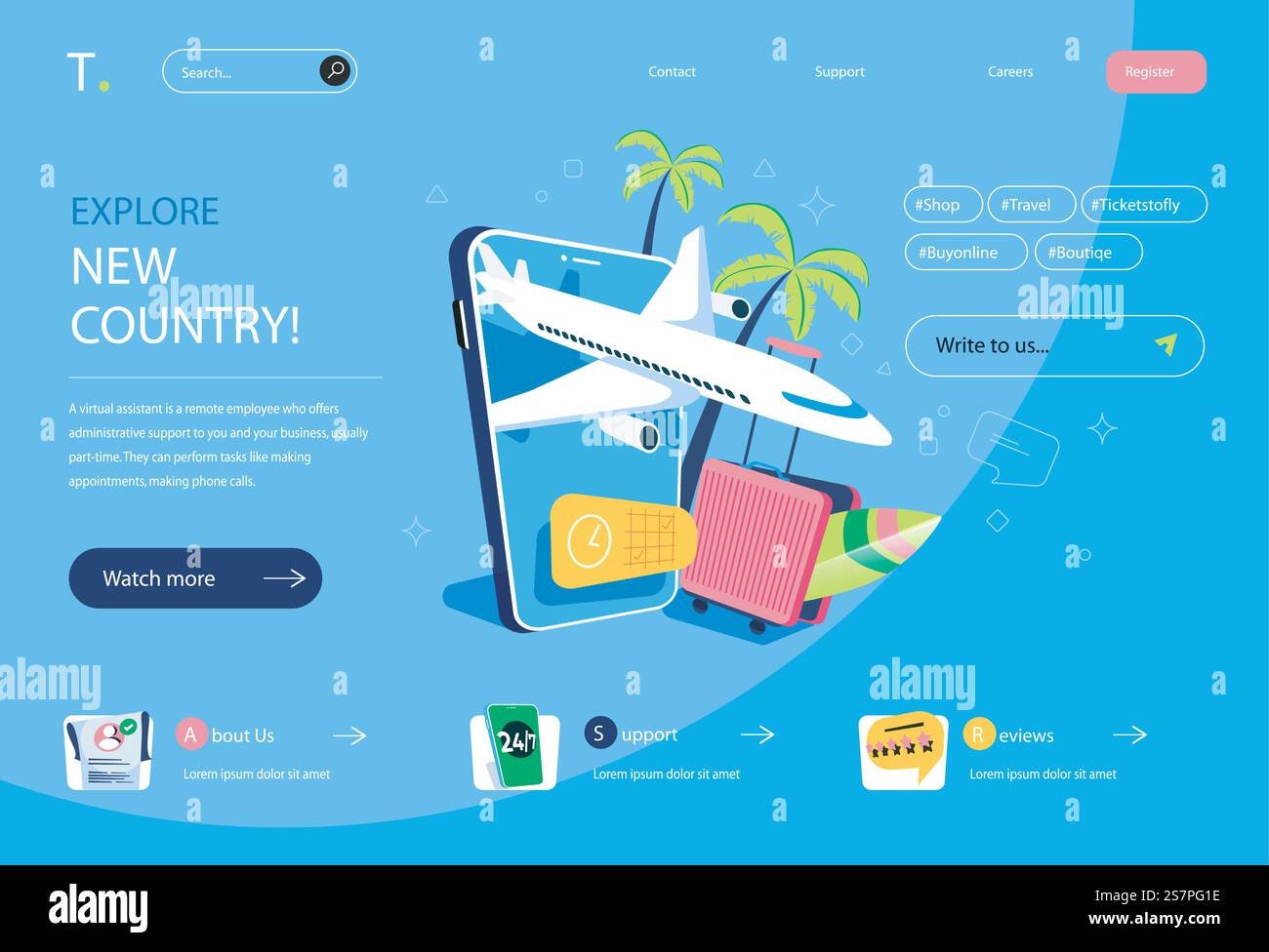 Travel agency concept in flat cartoon design for homepage layout ...