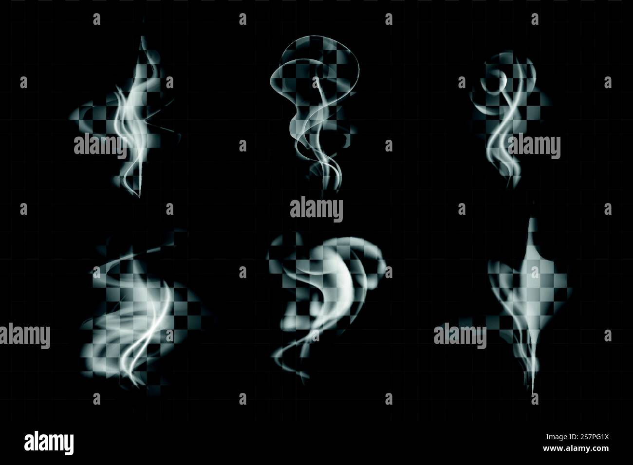 Steam smoke 3d set in realism design. Bundle of curved smoke flow of ...