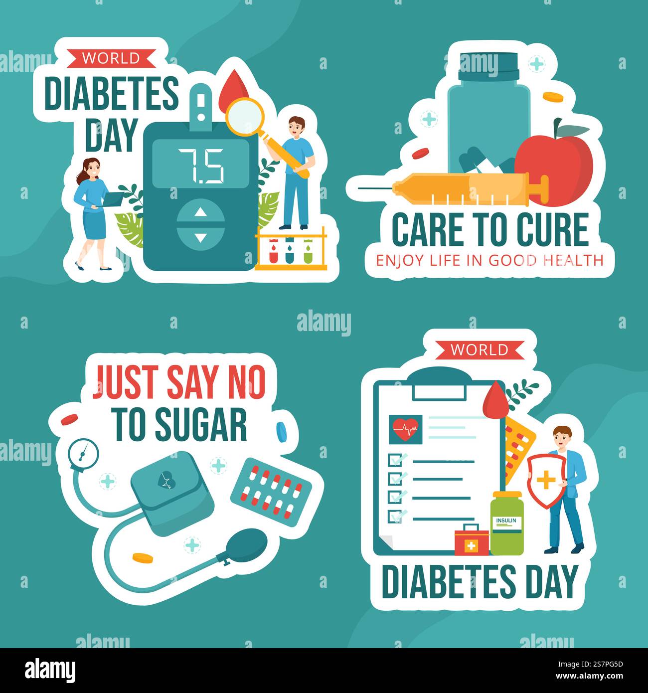 World Diabetes Day Label Flat Cartoon Hand Drawn Templates Background ...