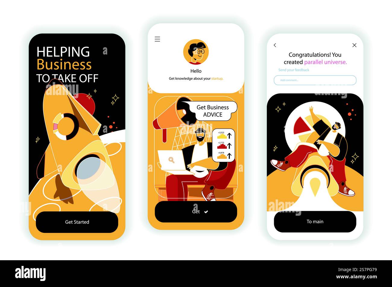 Business startup concept onboarding screens. New project launch ...