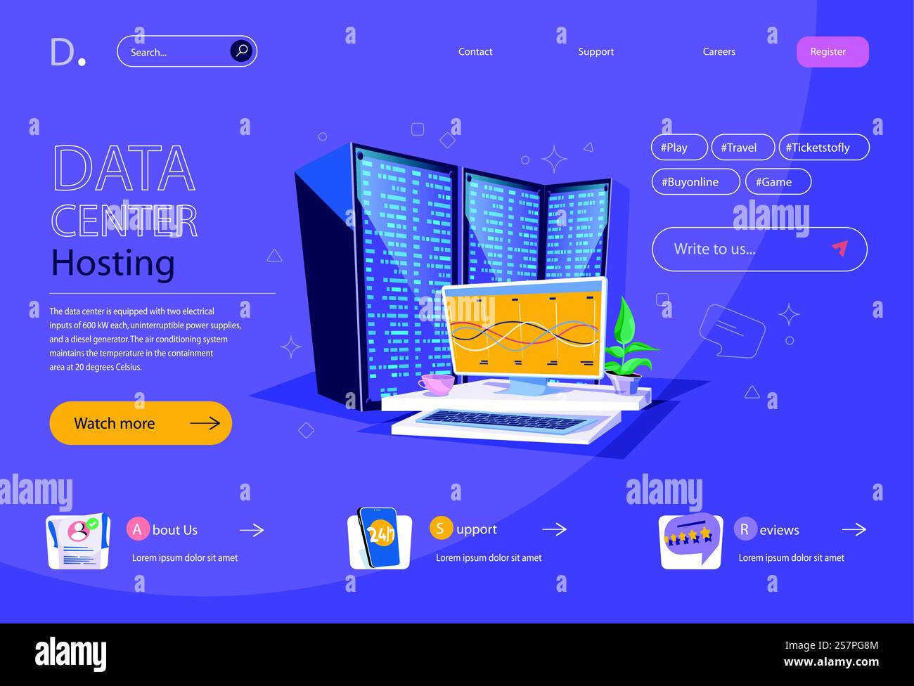 Data center concept in flat cartoon design for homepage layout. Data ...