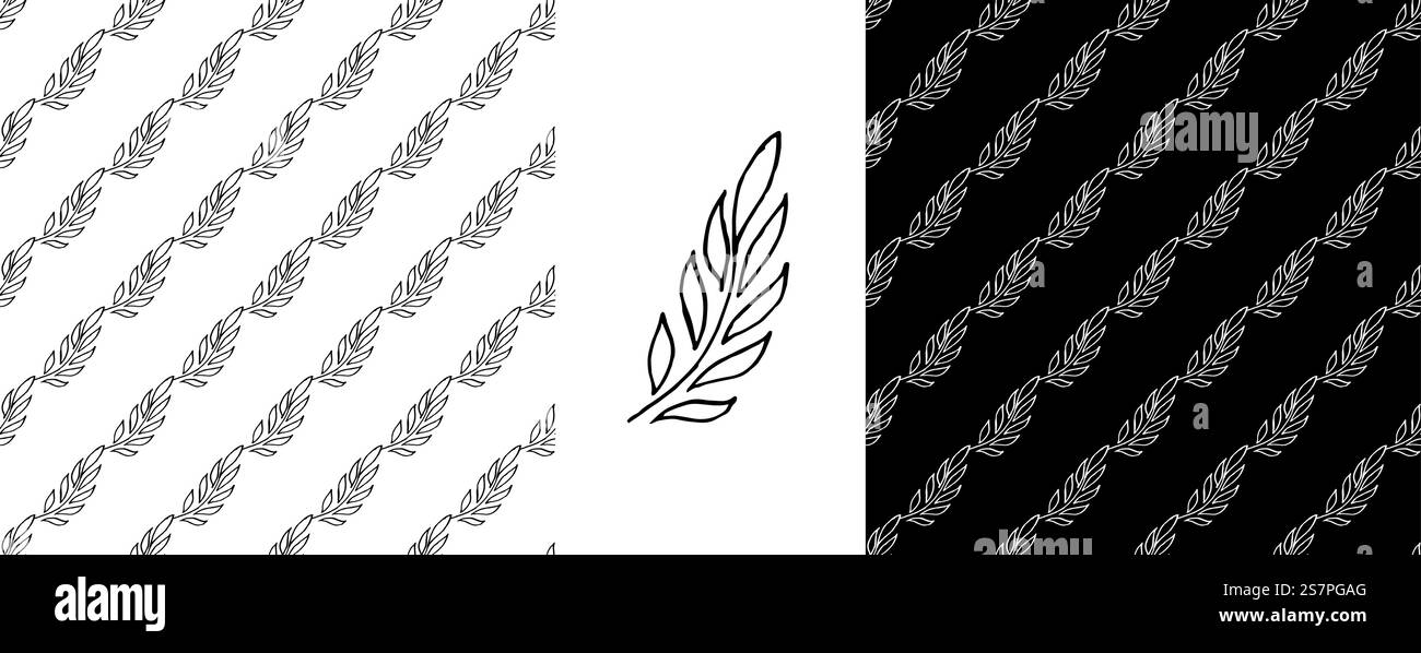 Monochrome Seamless patterns. Folk leaves ornament. Pattern in hand ...