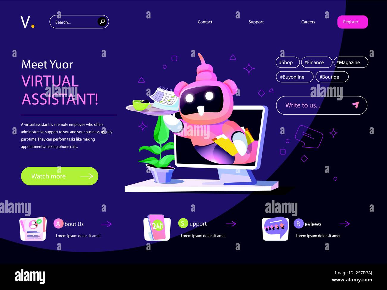 Virtual assistant concept in flat cartoon design for homepage layout ...
