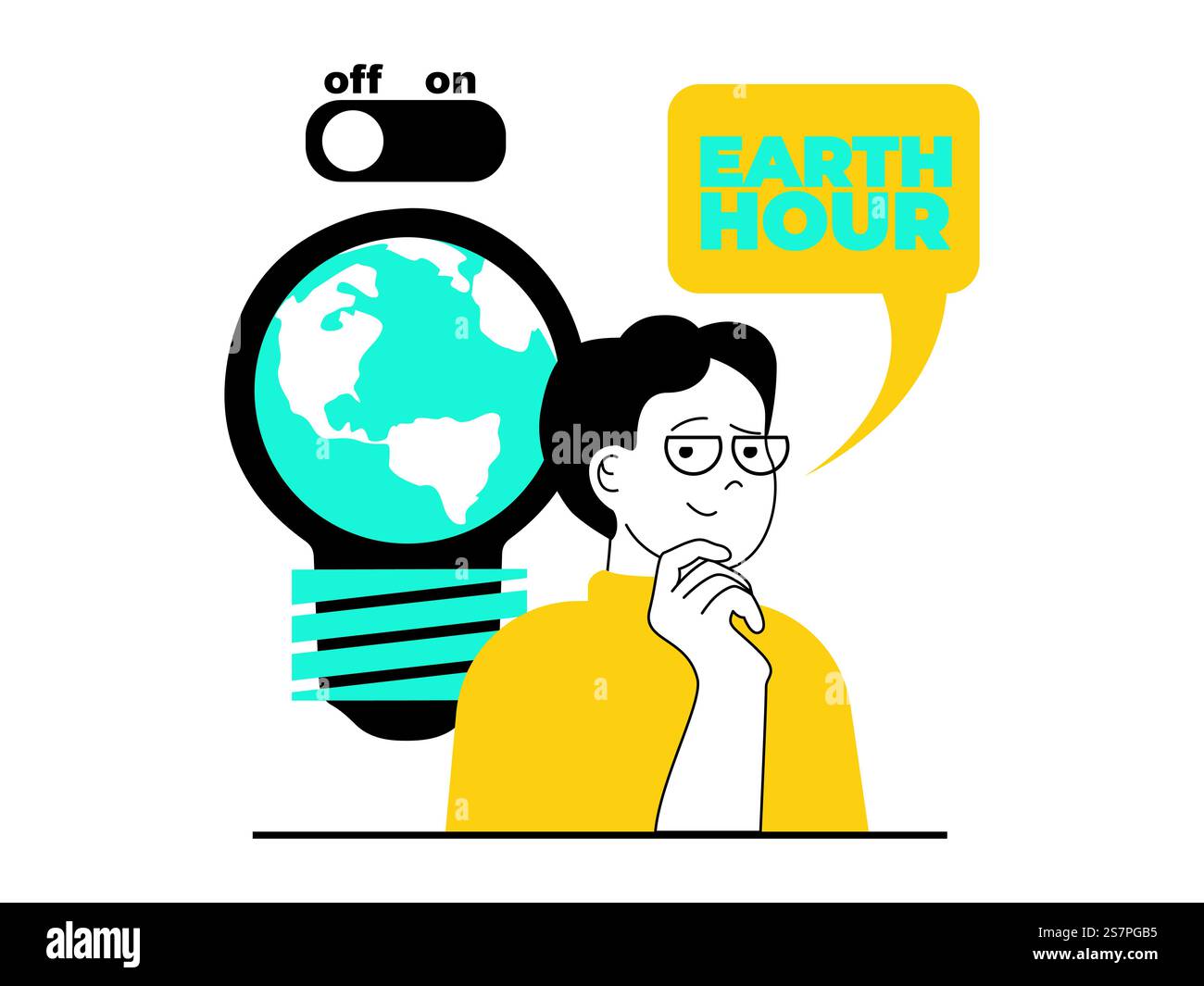 Save Earth concept with character situation. Man joins to campaigning ...