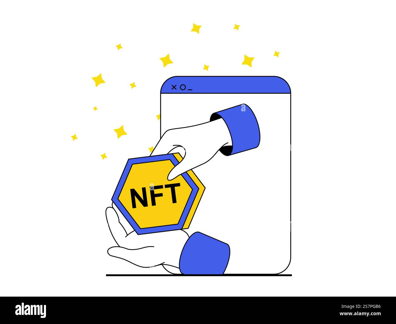 NFT token concept with character situation. Online marketplaces and ...